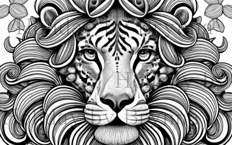 Printable Majestic Big Cat 2 Adult Coloring Page PDF - Etsy