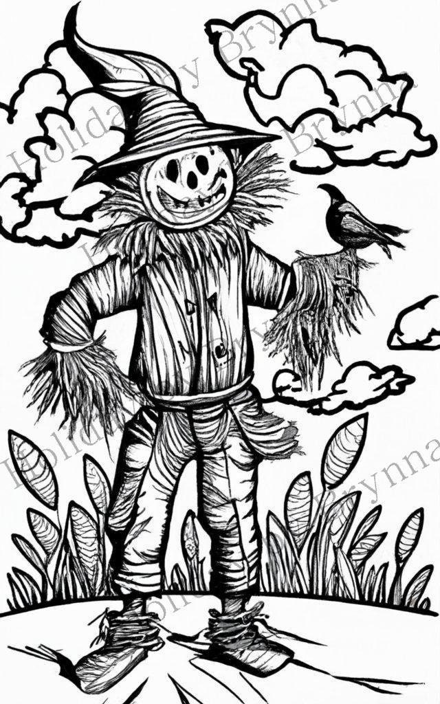 Printable Autumn Scarecrow Coloring Page - Etsy
