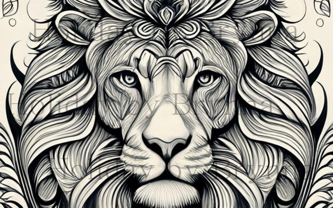 Printable Artistic Lion Adult Coloring Page PDF - Etsy