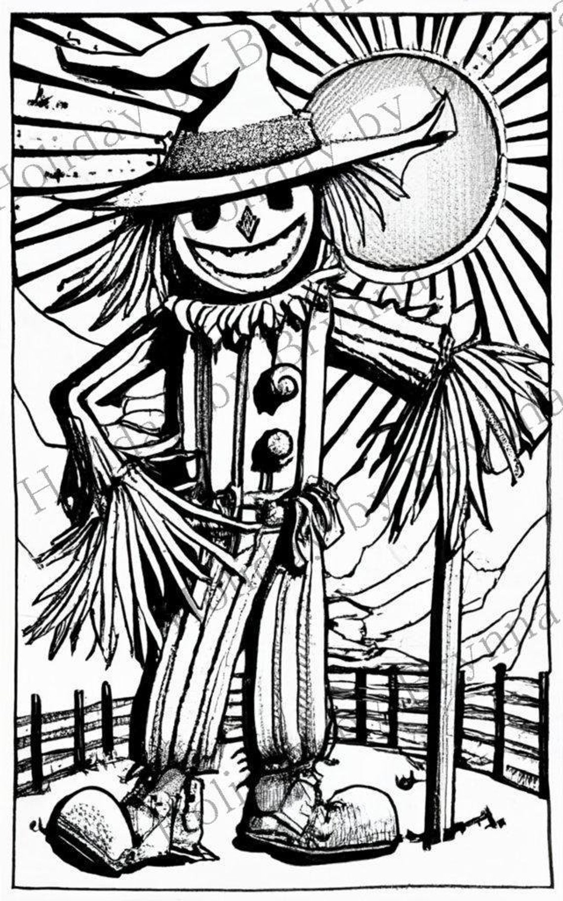 Printable Autumn Scarecrow Coloring Page 3 - Etsy