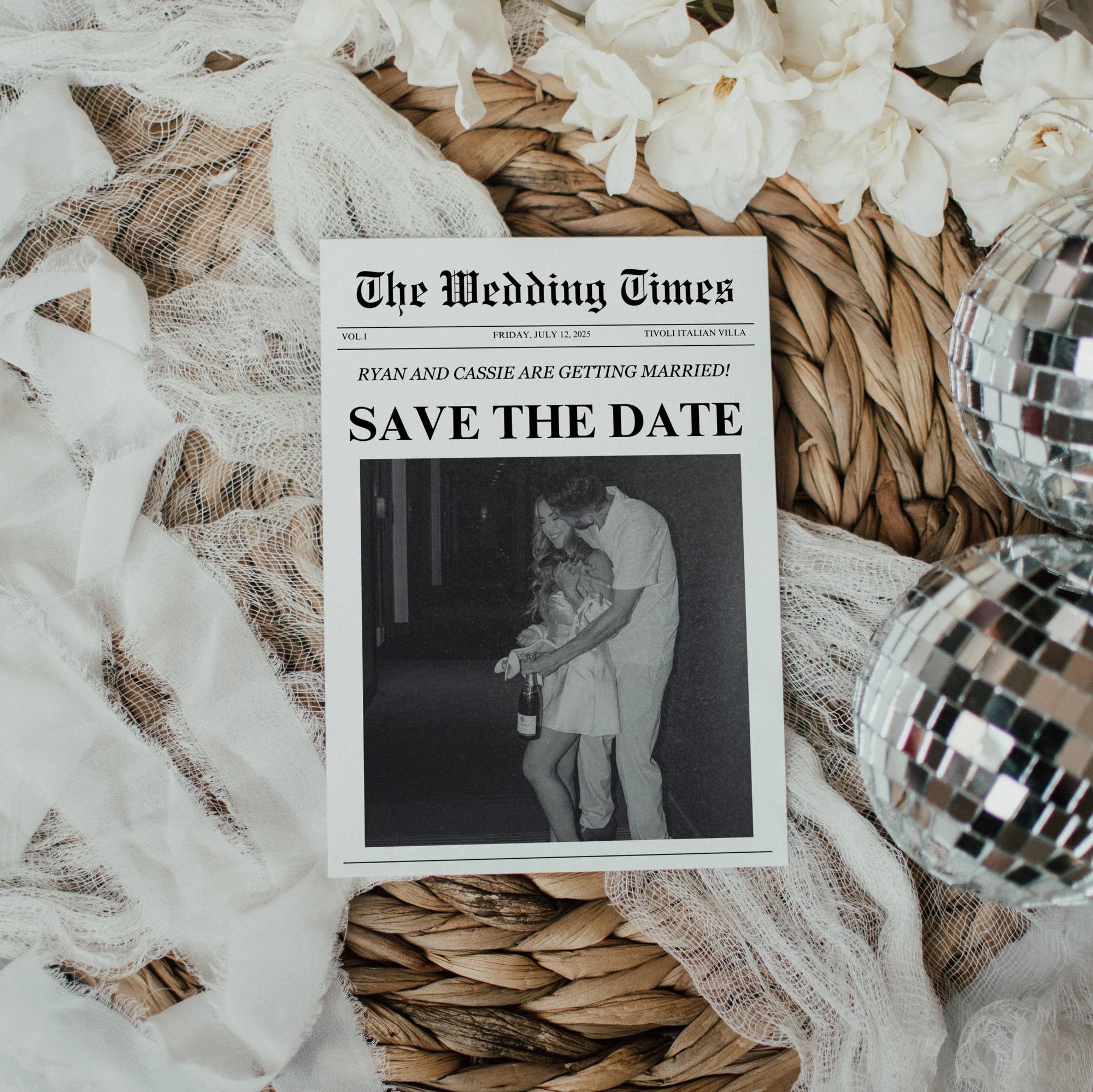 Save the Date Newspaper Template, Newspaper Invitation, Canva Digital ...