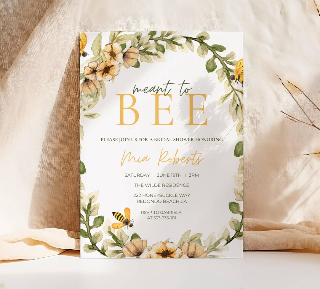 Meant to Bee Bridal Shower, Bridal Shower Invite, Digital Invitation ...