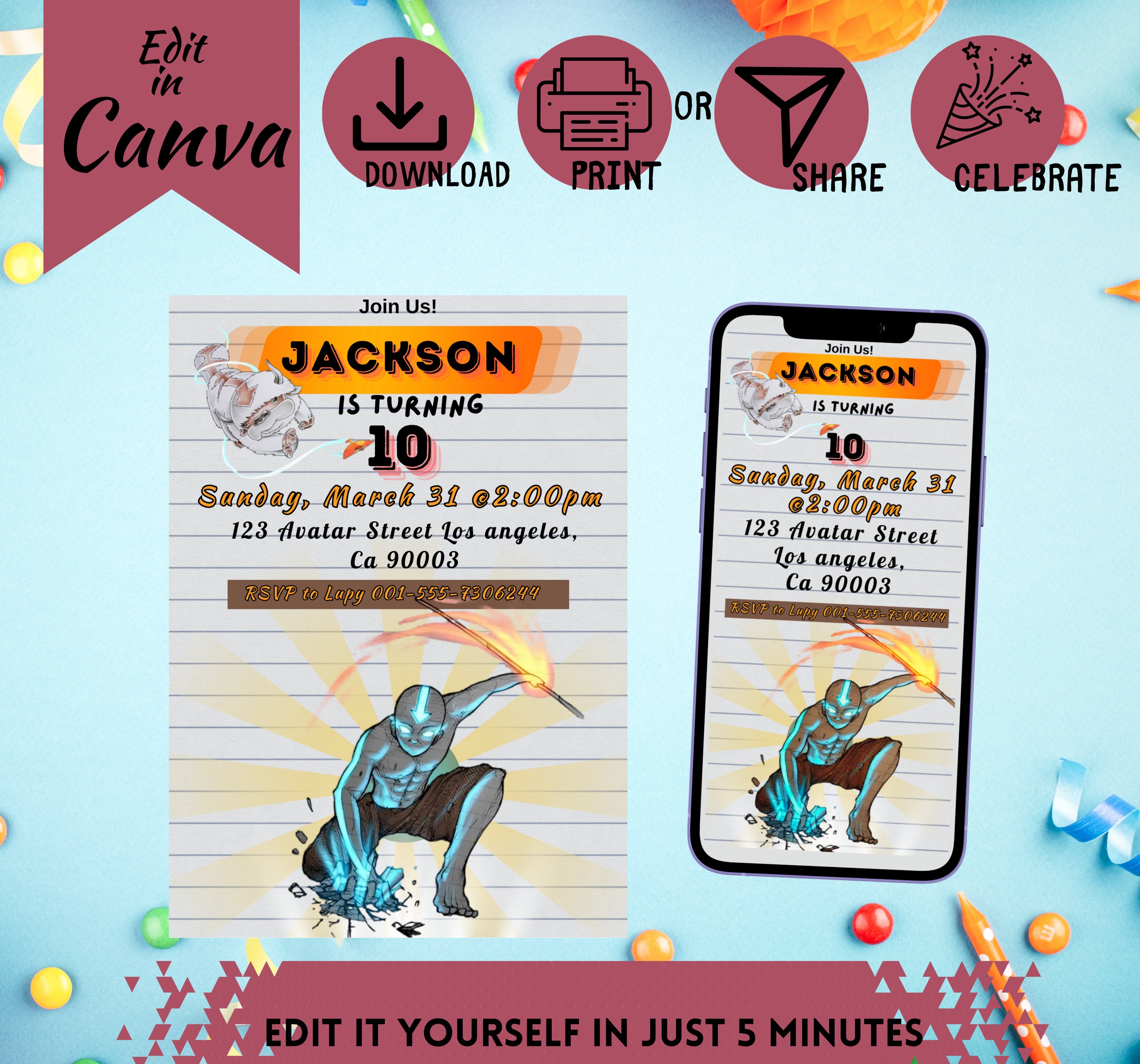 Avatar Birthday Invitation and Airbender Mobile Evite, Share the Joy ...