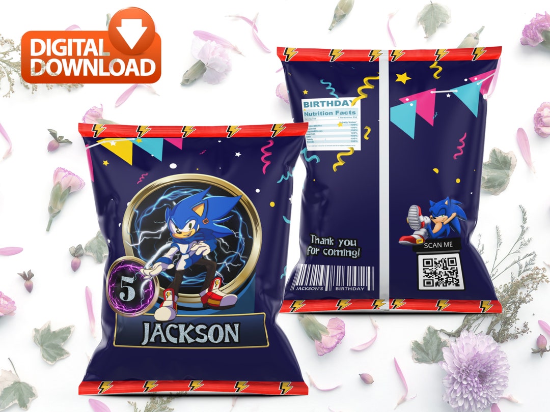 Personalized Sonic Glitter Kids Chip Bag Customizable, Ready in 24 ...