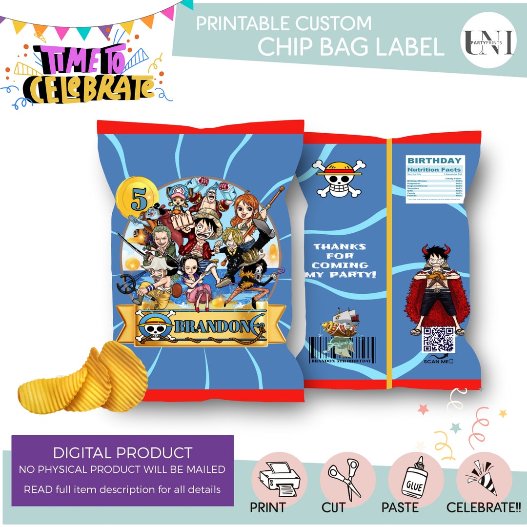 Personalized Anime Luffy Pirate Team Chip Bag Labels DIY Party ...