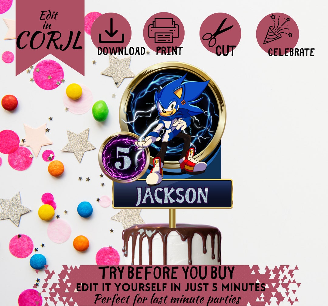 Editable Sonic Cake Topper - Personalize for Last-minute Parties! - Etsy