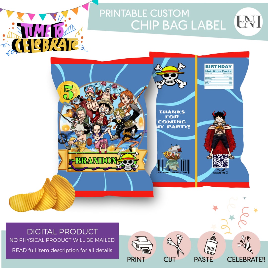 Personalized Anime Luffy Pirate Team Chip Bag Labels DIY Party ...