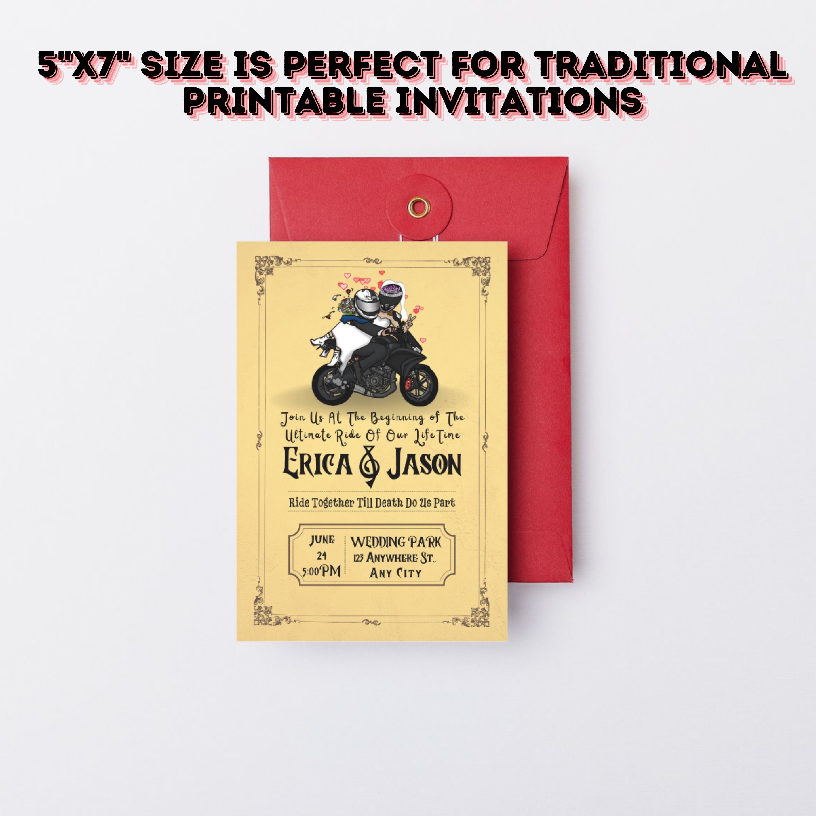 Motorcycle Biker Couple Wedding Invitation and Mobile Evite, Motorbike ...