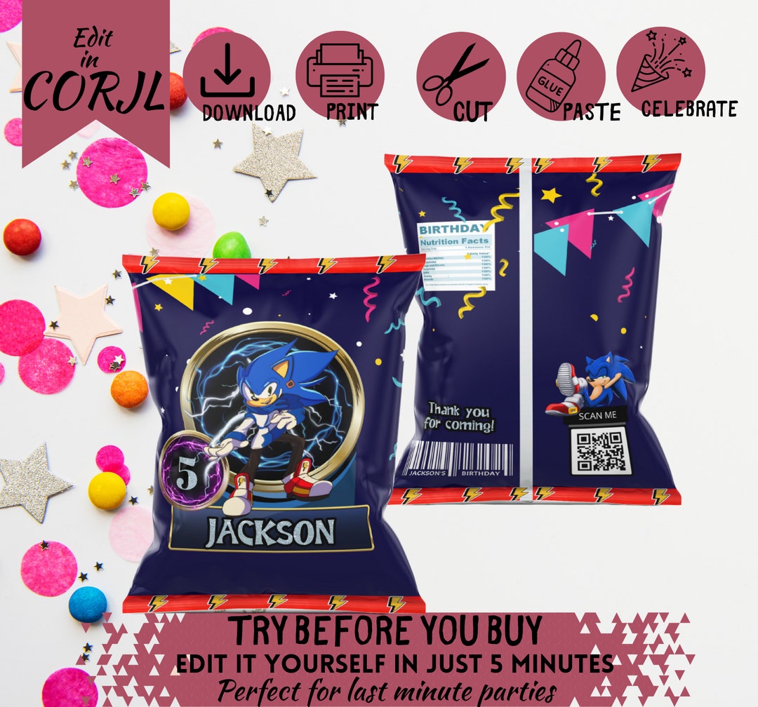 Editable Sonic Chip Bag - Personalize for Last-minute Parties! - Etsy