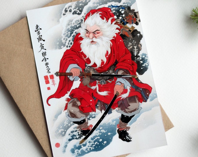 Samurai Santa Claus Christmas Card Ukiyo-e Style Ronin Santa Holiday ...