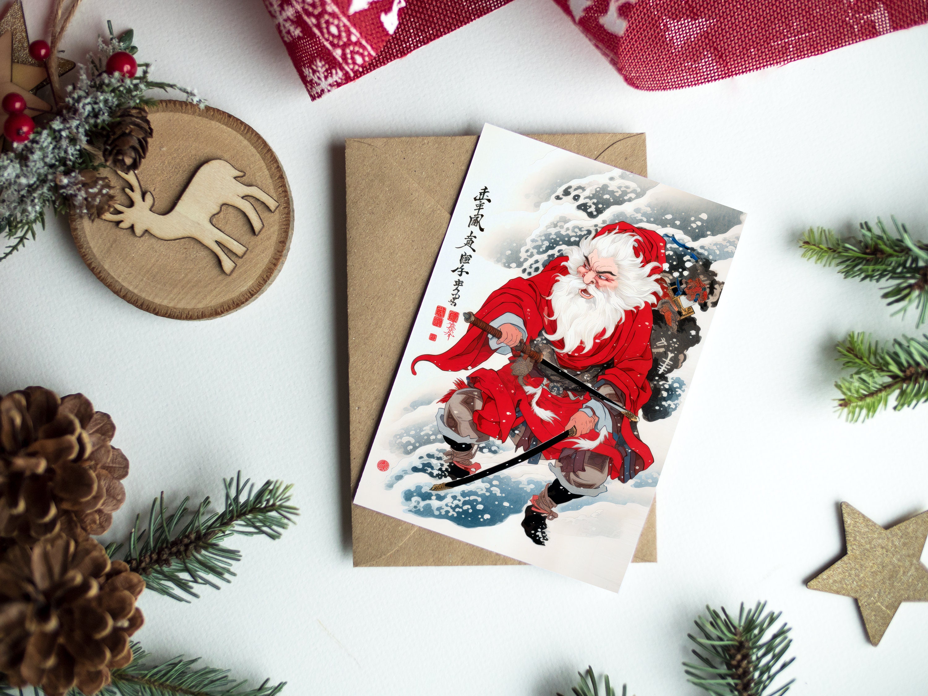 Samurai Santa Claus Christmas Card Ukiyo-e Style Ronin Santa Holiday ...