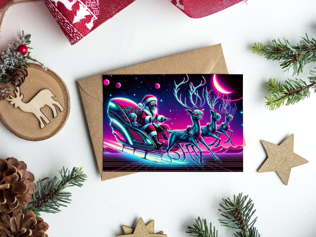 Alien Santa Cards 7x5 Vaporwave Christmas 10-pack Alien - Etsy