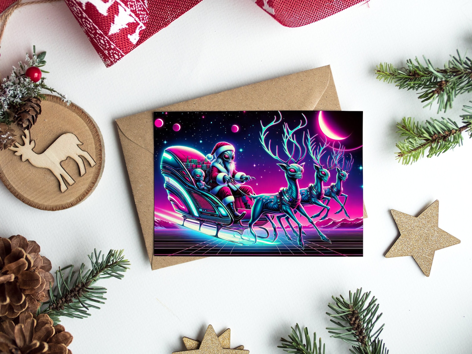 Alien Santa Cards 7x5 Vaporwave Christmas 10-pack Alien - Etsy