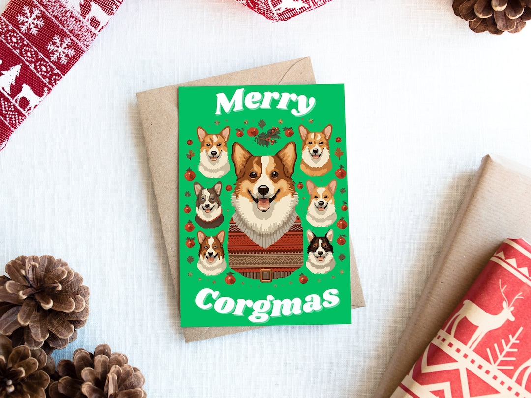 Corgi Christmas Card 5x7 Matte Finish Merry Corgmas Card 16bit - Etsy