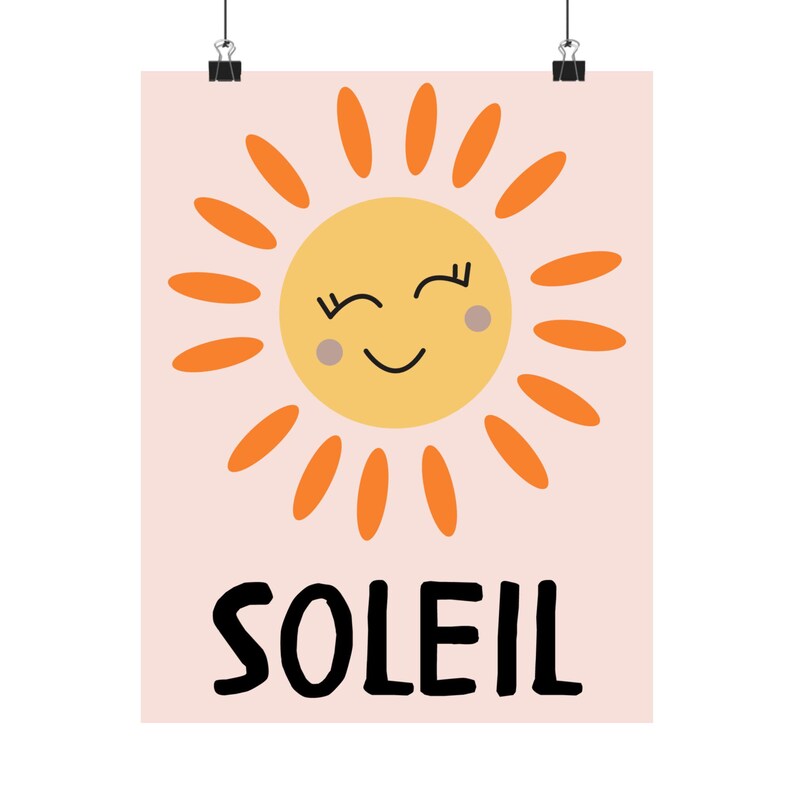 Vertical Poster, Whimsical Kids Print SOLEIL Sun Design Colorful, Matte ...