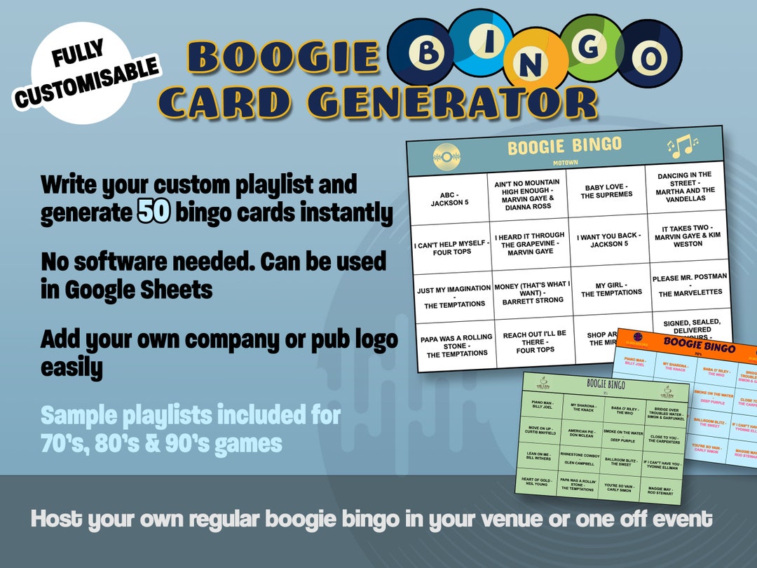 Boogie Bingo Card Generator - Host Your Own Musical Boogie Bingo Night ...