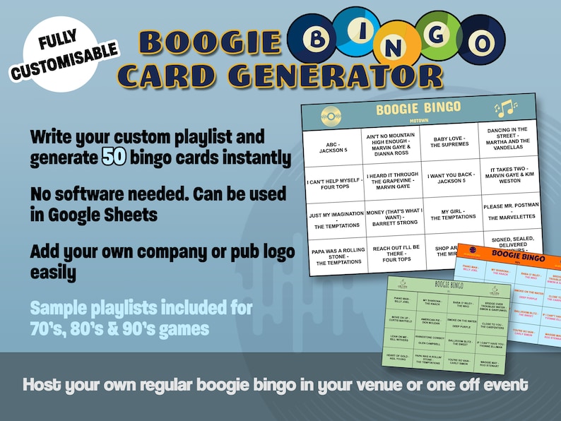 Boogie Bingo Card Generator - Host Your Own Musical Boogie Bingo Night ...