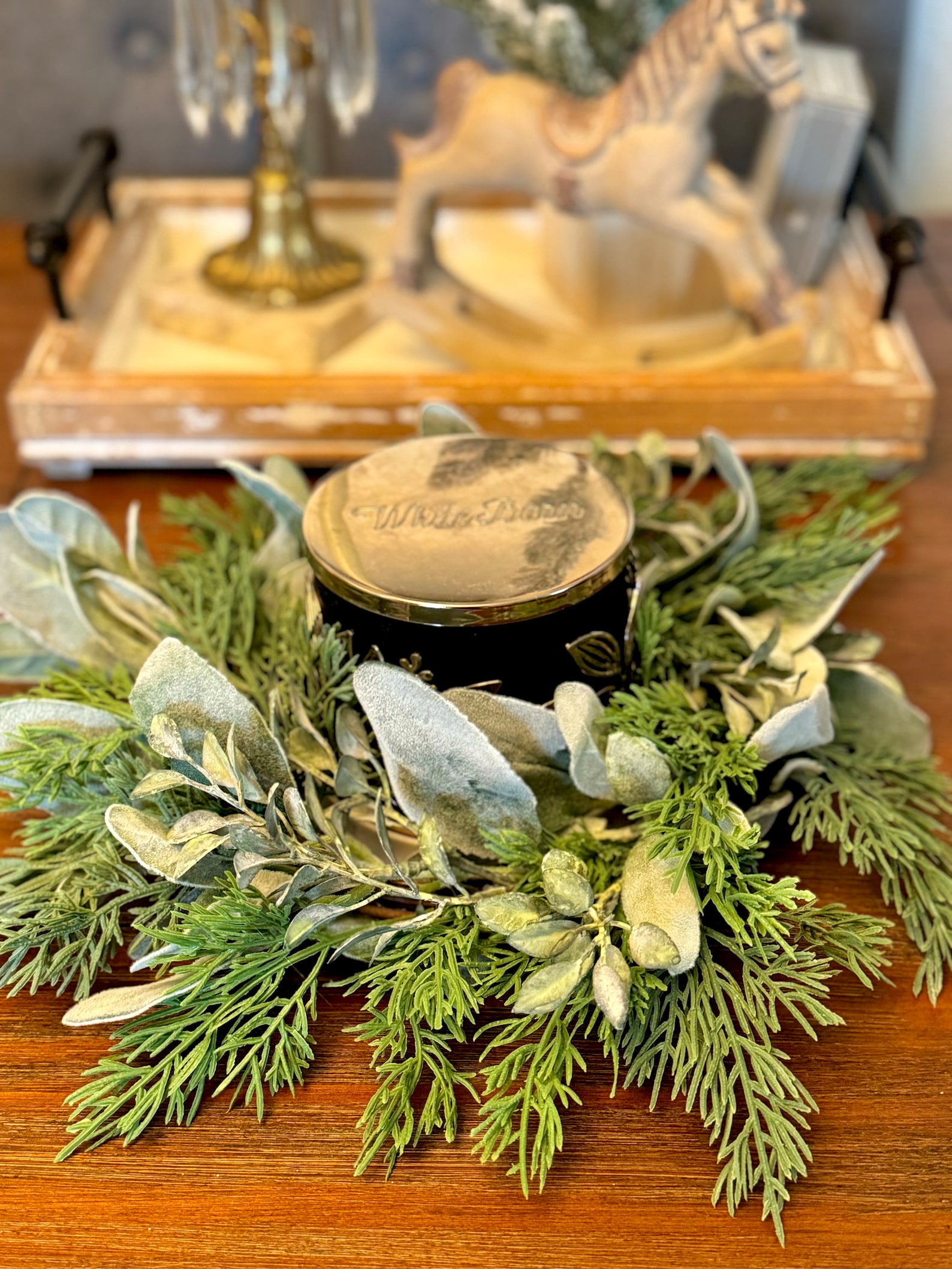 Mini Wreath Candle Ring Table Decor Centerpiece Evergreen Tablescape ...