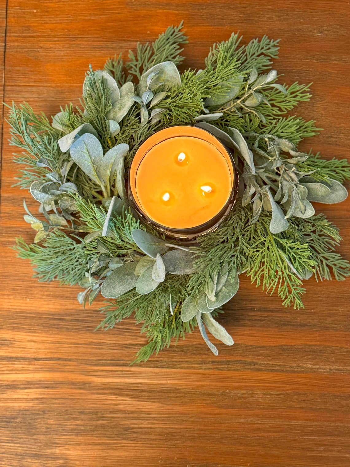 Mini Wreath Candle Ring Table Decor Centerpiece Evergreen Tablescape ...