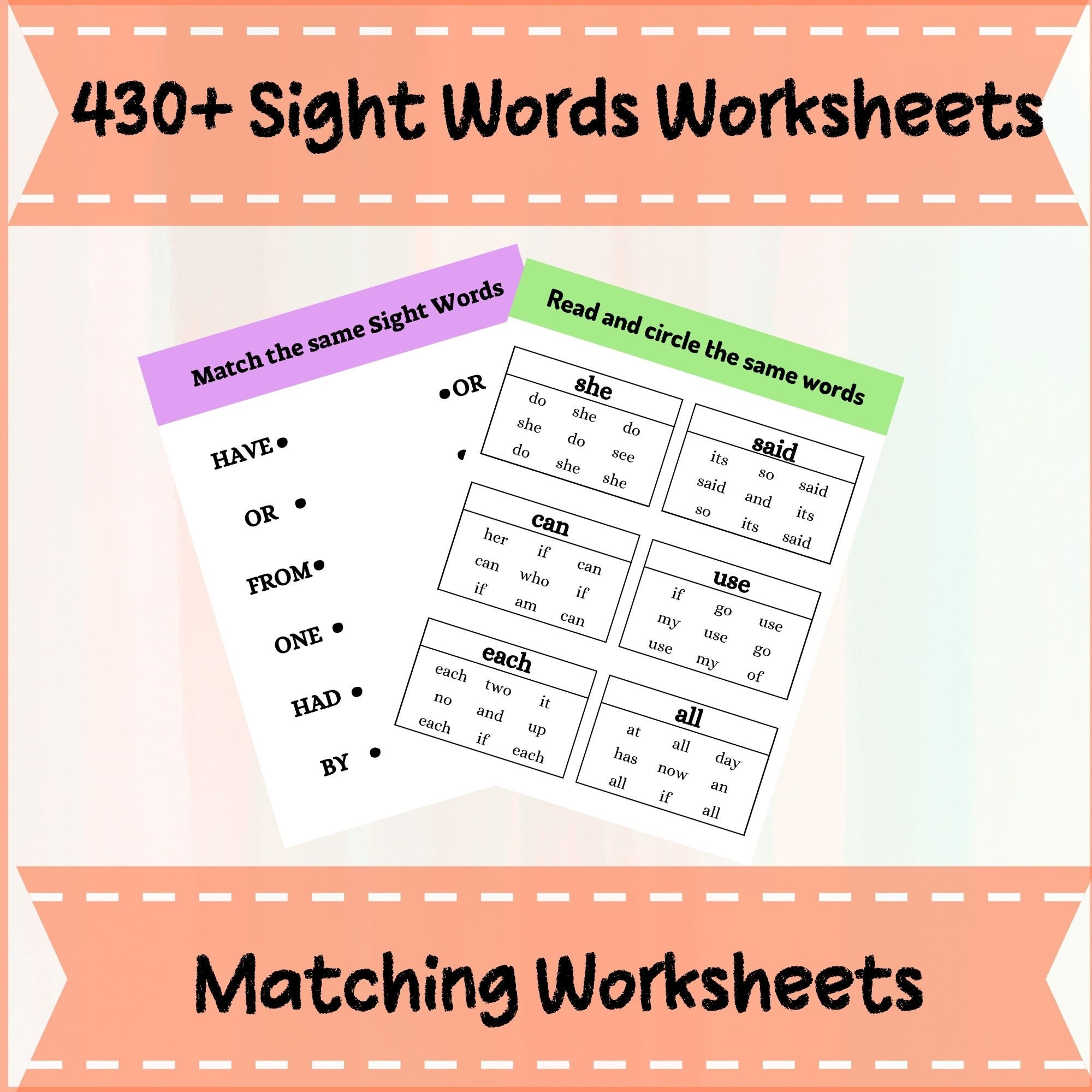 430 Sight Words Worksheets Bundle Printable Instant Download Preschool ...