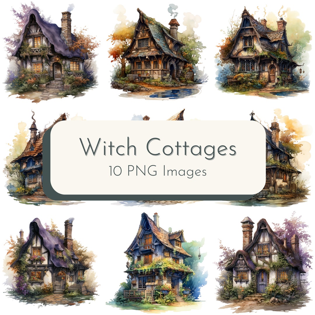 Watercolor Witch Cottages PNG Clipart DIGITAL DOWNLOAD - Etsy