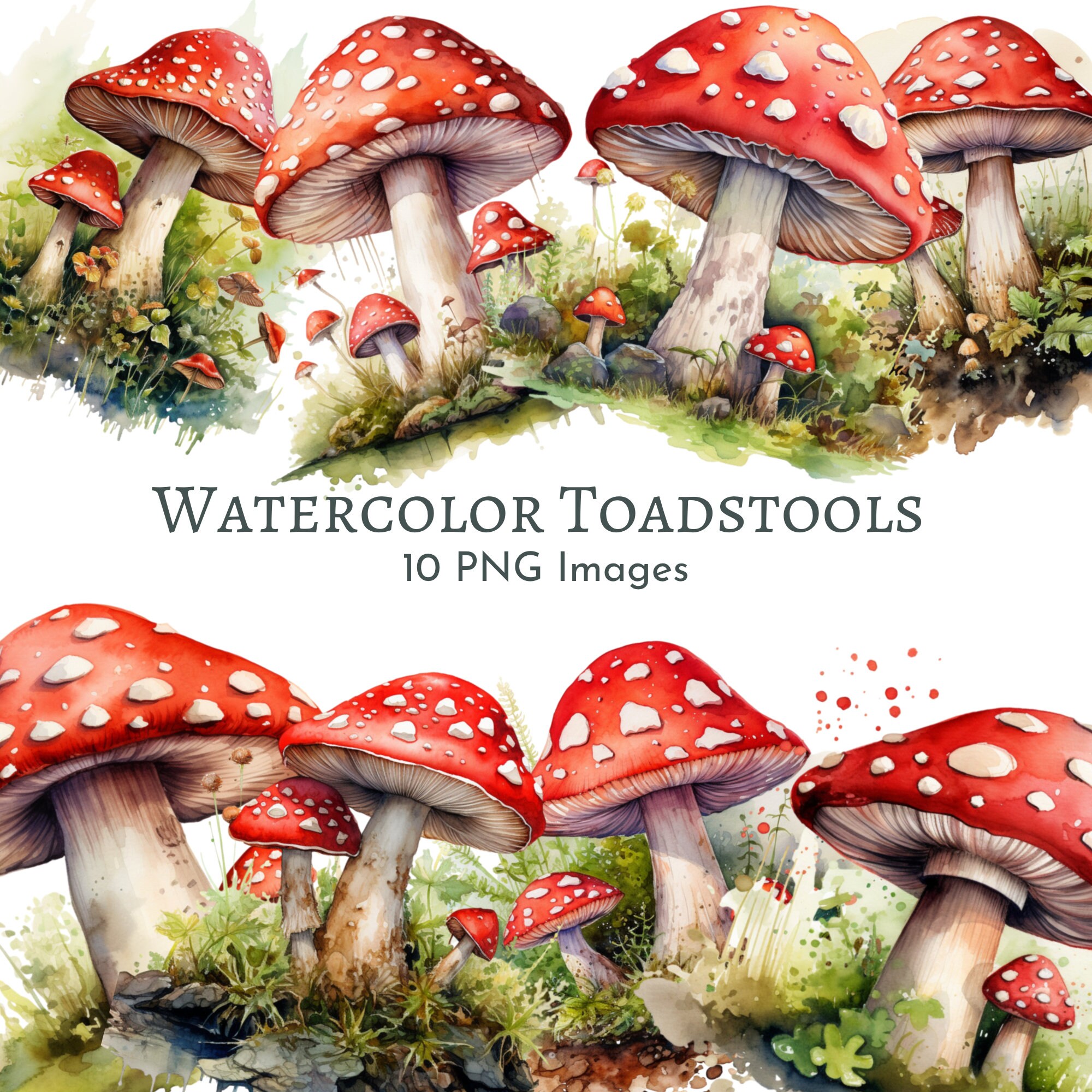 Watercolor Toadstools PNG Clipart DIGITAL DOWNLOAD - Etsy