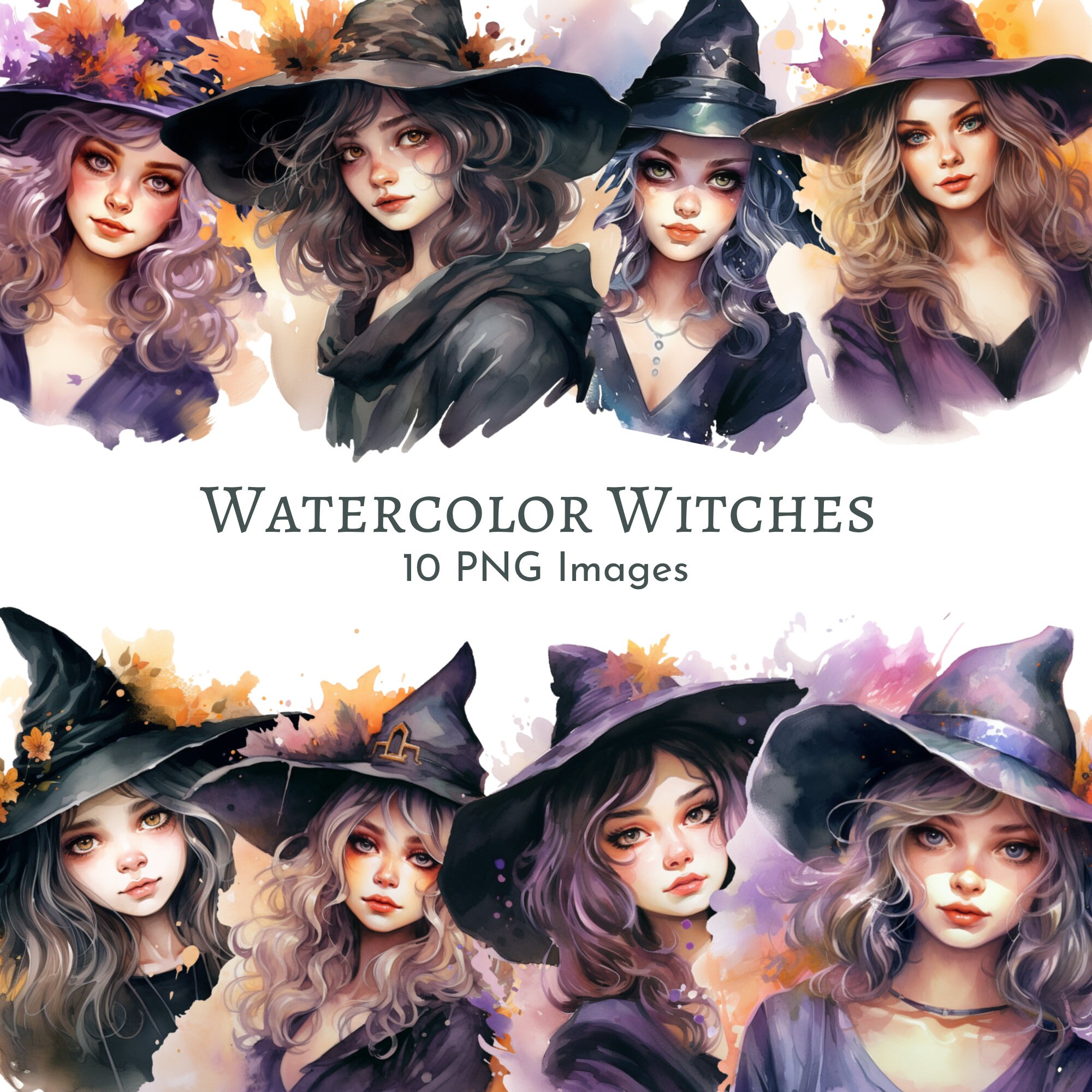 Watercolor Witches PNG Clipart DIGITAL DOWNLOAD - Etsy