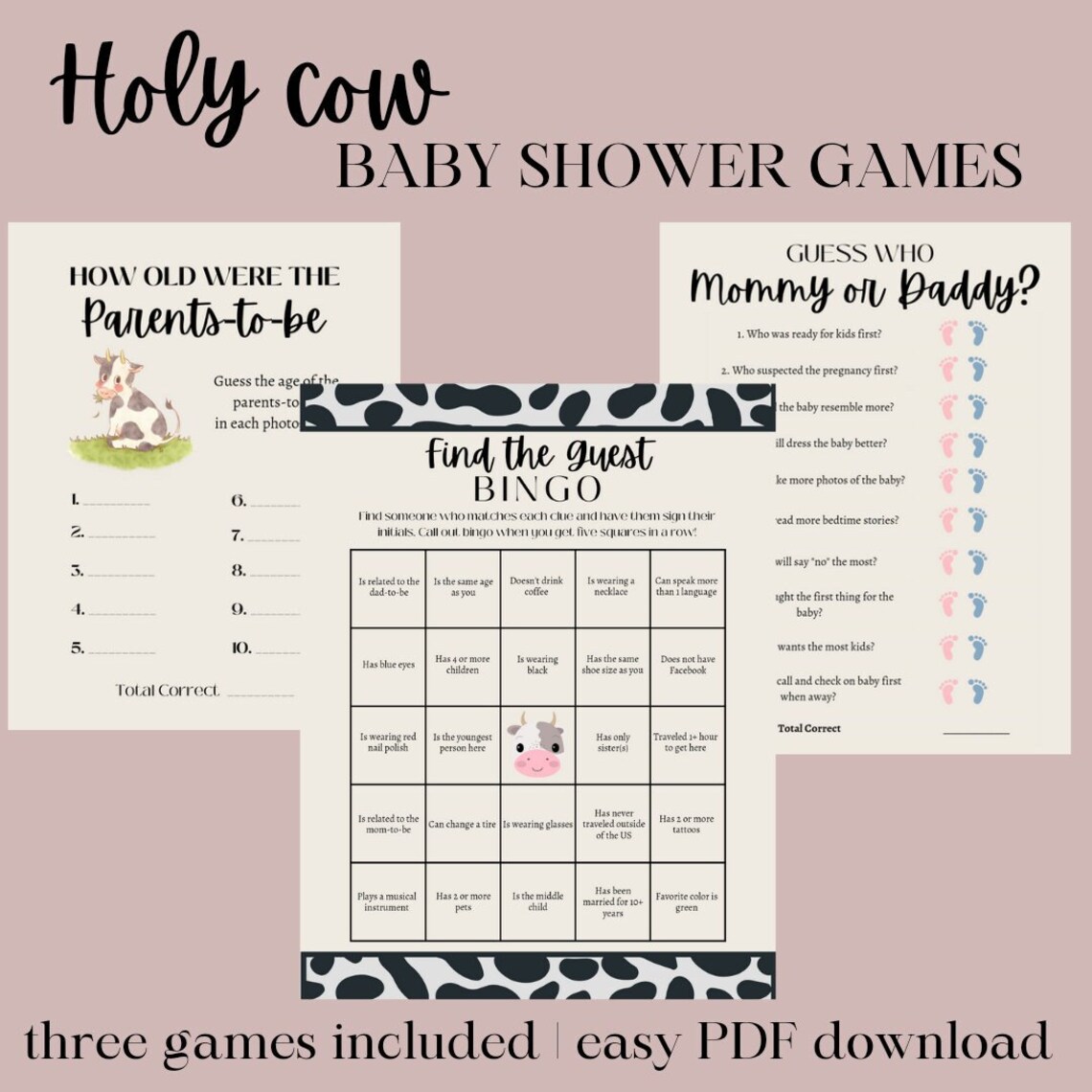 Holy Cow Baby Shower PDF Game Kit - Etsy