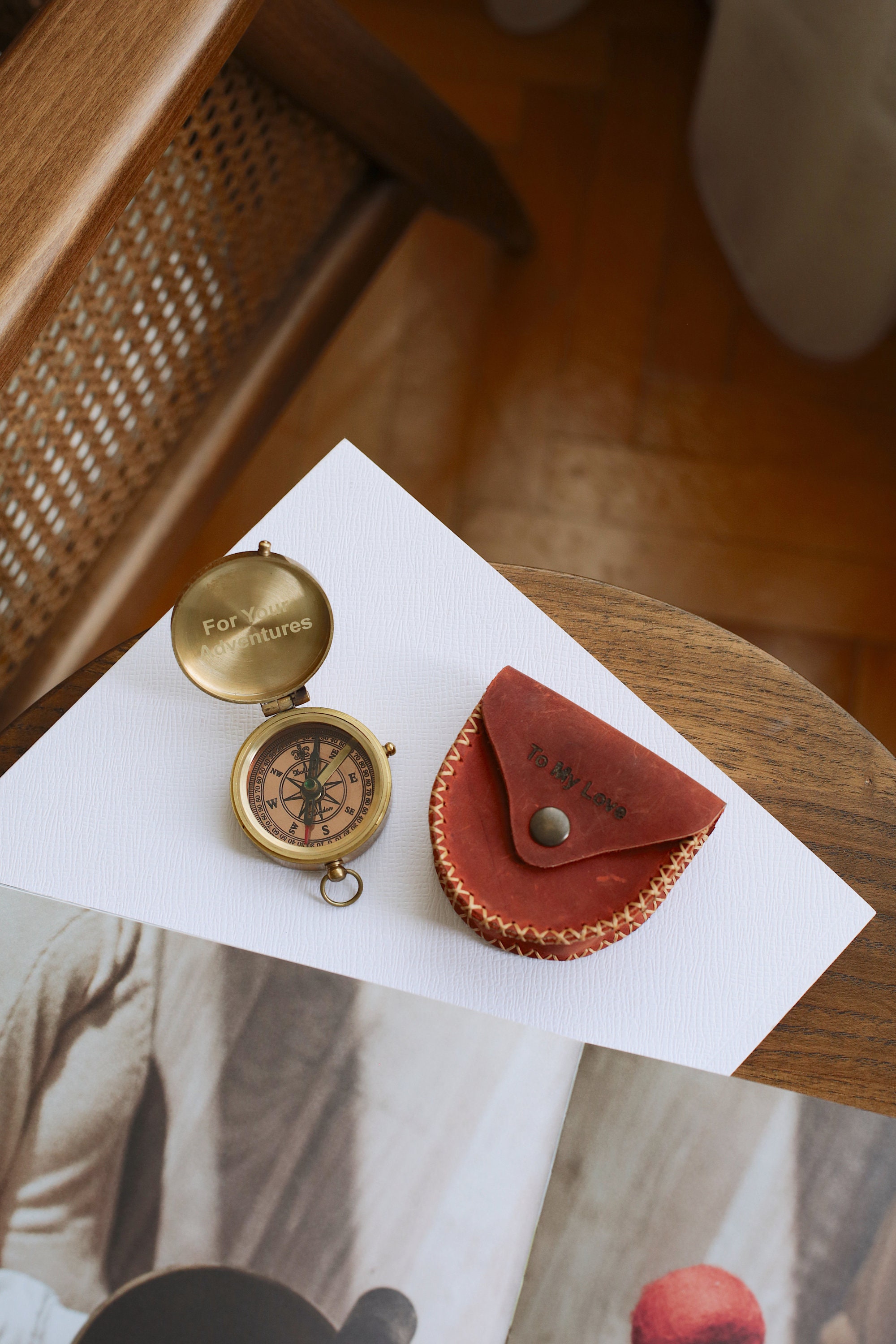 Personalized Compass With Leather Case Gift, Working Compass, Engraved ...