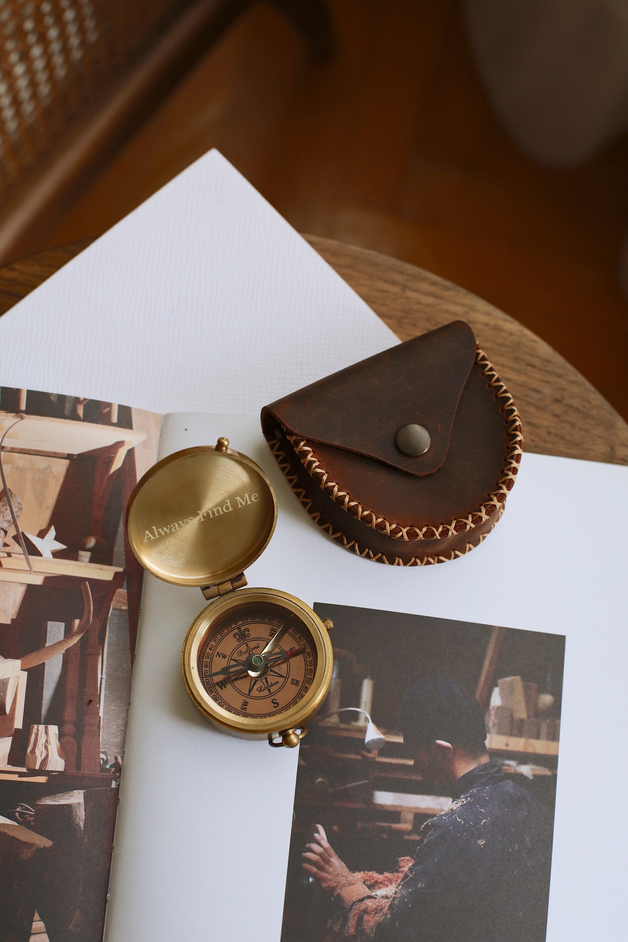 Personalized Compass With Leather Case Gift, Working Compass, Engraved ...