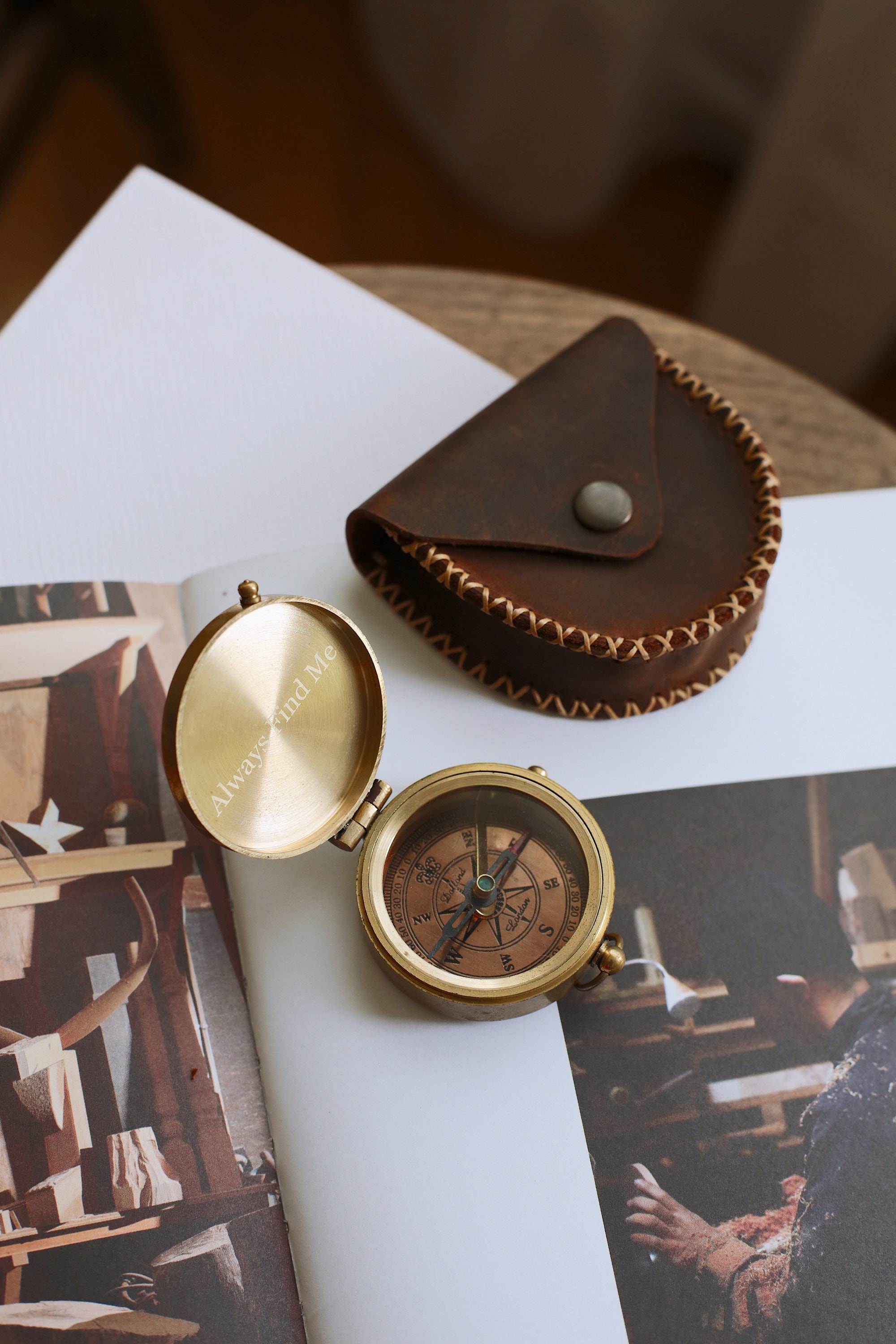 Personalized Compass With Leather Case Gift, Working Compass, Engraved ...