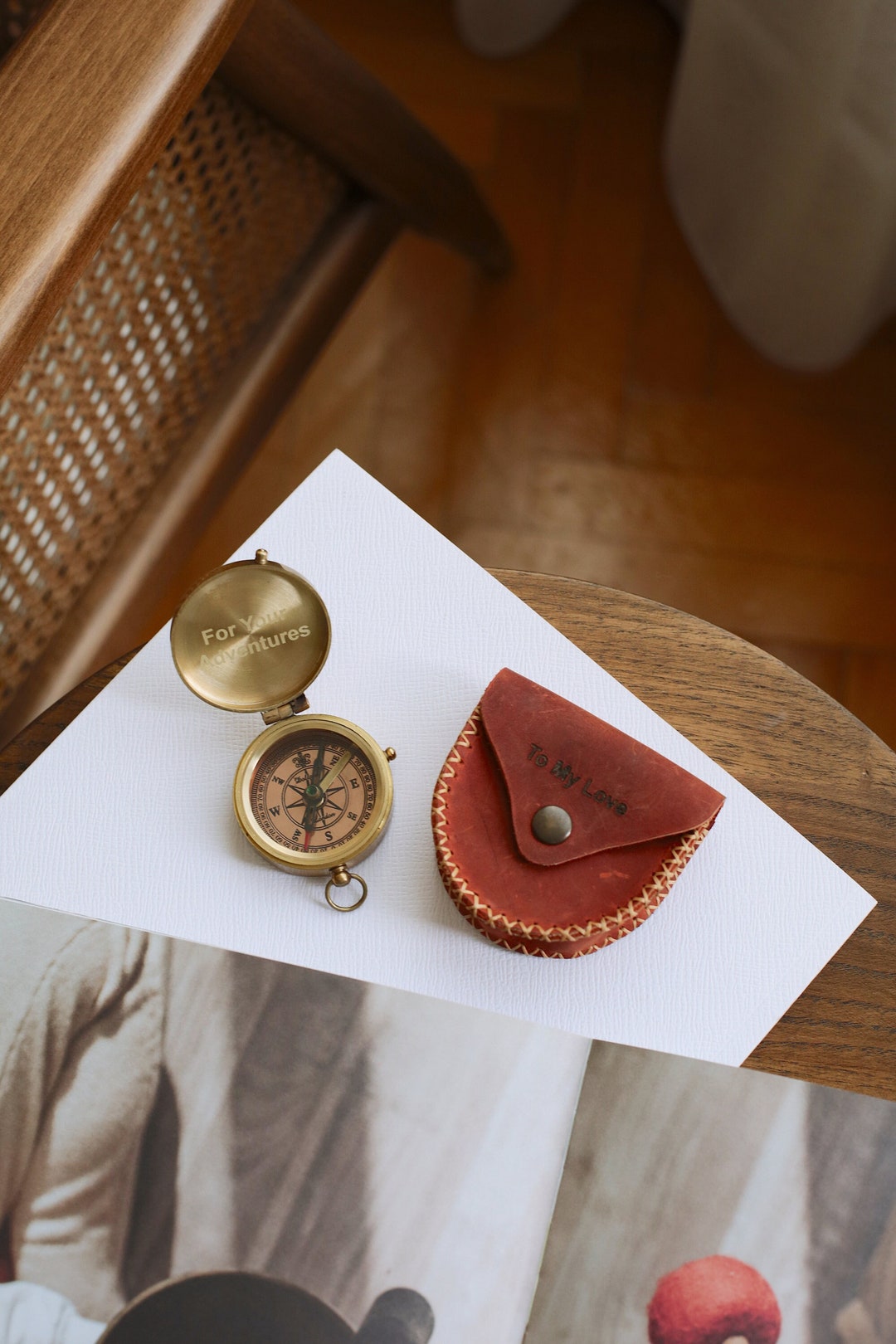 Personalized Compass With Leather Case Gift, Working Compass, Engraved ...