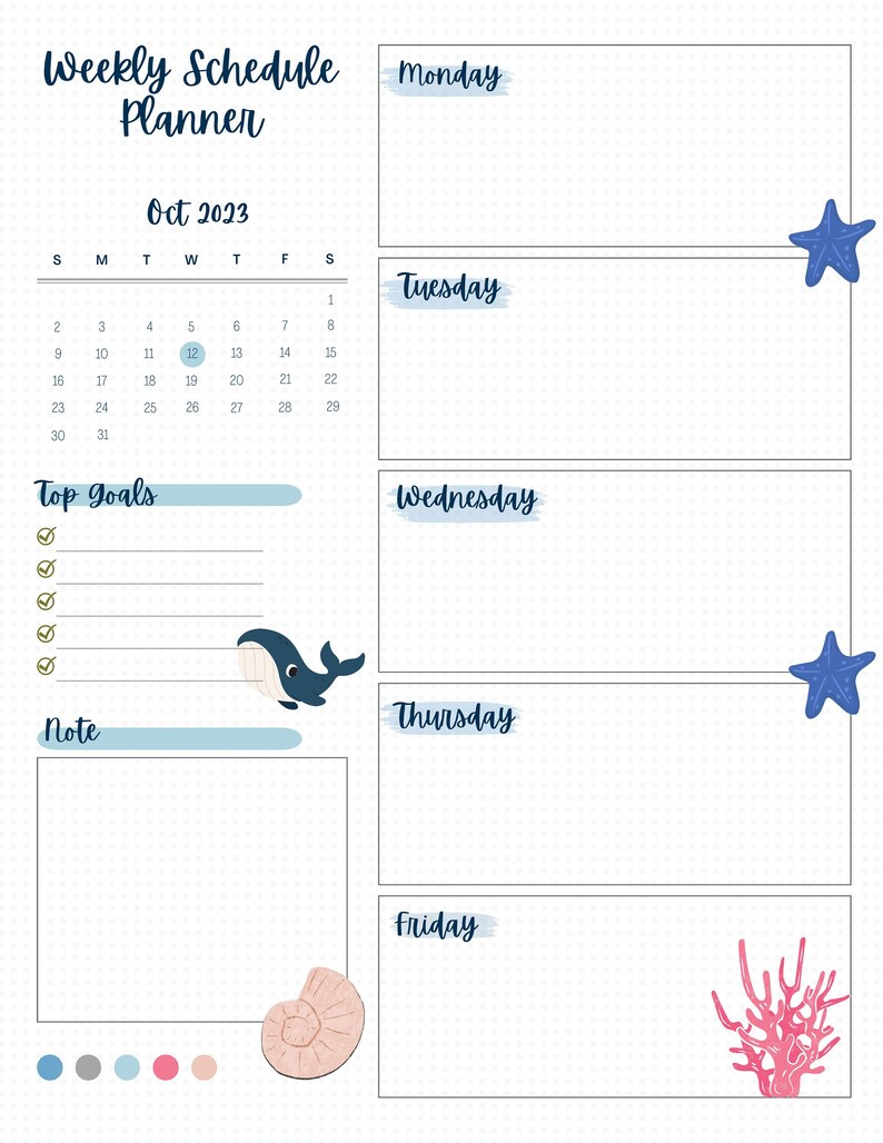 Weekly Schedule Planner 3months Ocean Themed - Etsy