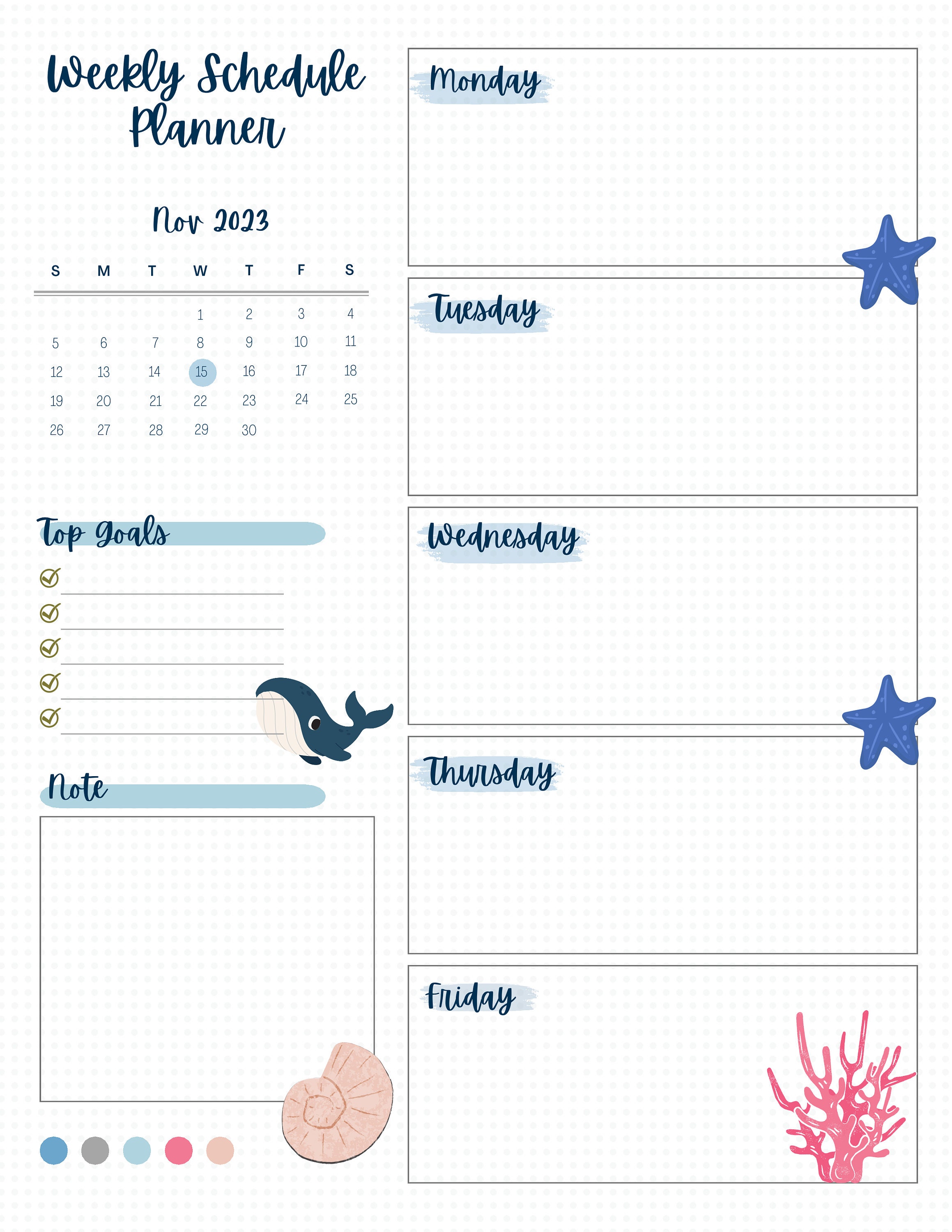 Weekly Schedule Planner 3months Ocean Themed - Etsy