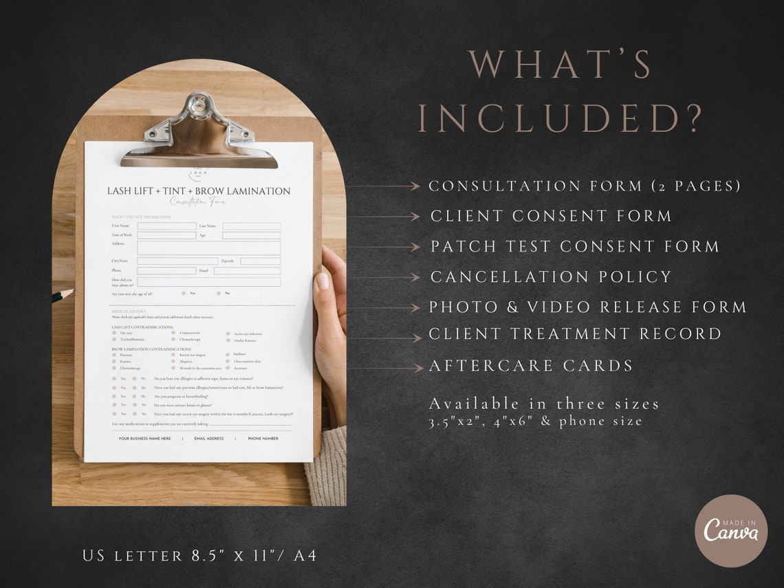 Brow Lamination Form, Lash Lift and Tint Forms, Editable Client Consent ...