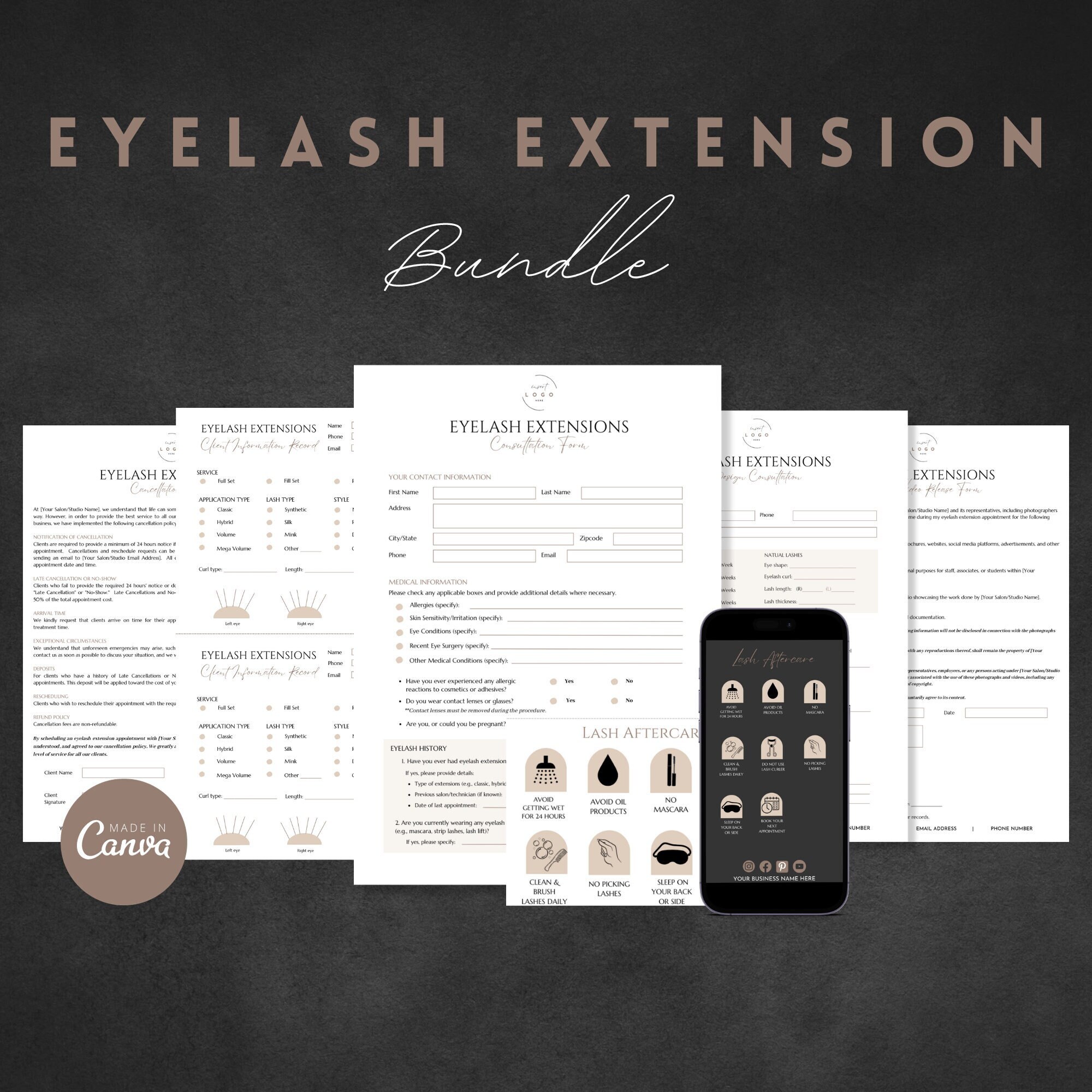 Eyelash Extension Forms, Editable Lash Consent Form, Esthetician Forms ...