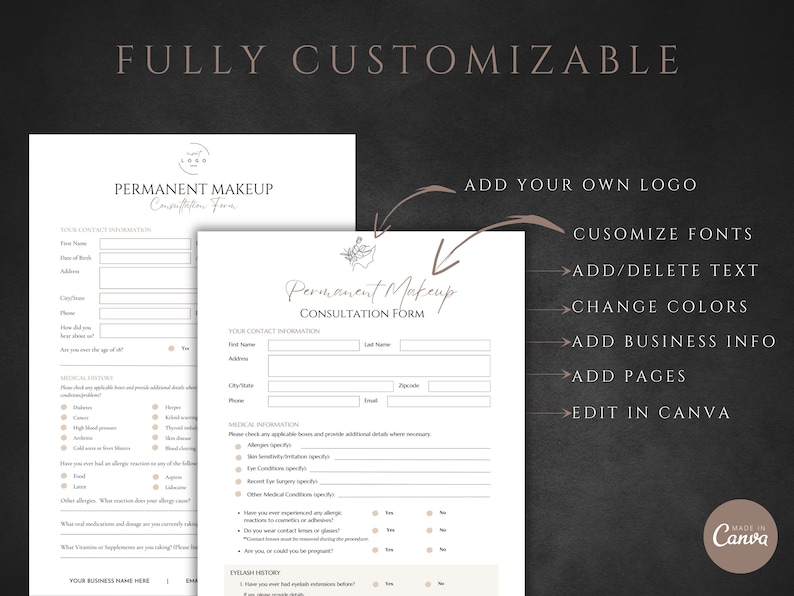 Permanent Makeup Forms | Editable PMU Consent Forms | PMU Aftercare ...