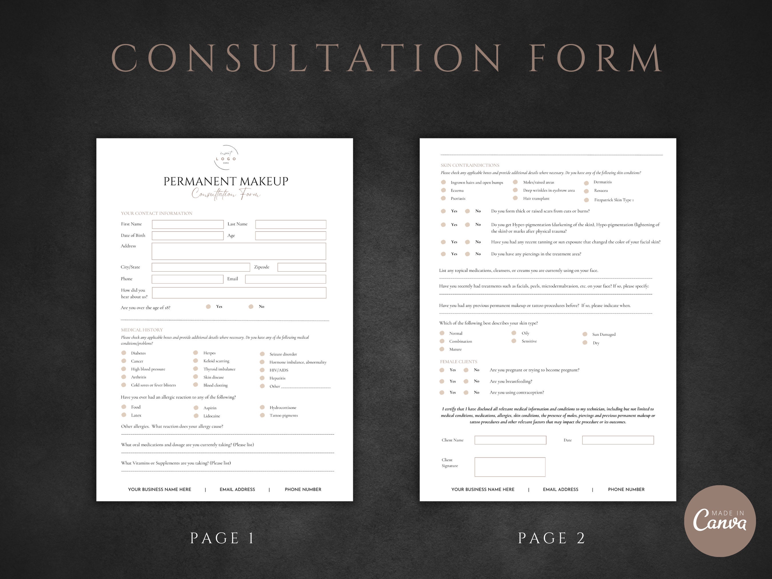Permanent Makeup Forms | Editable PMU Consent Forms | PMU Aftercare ...