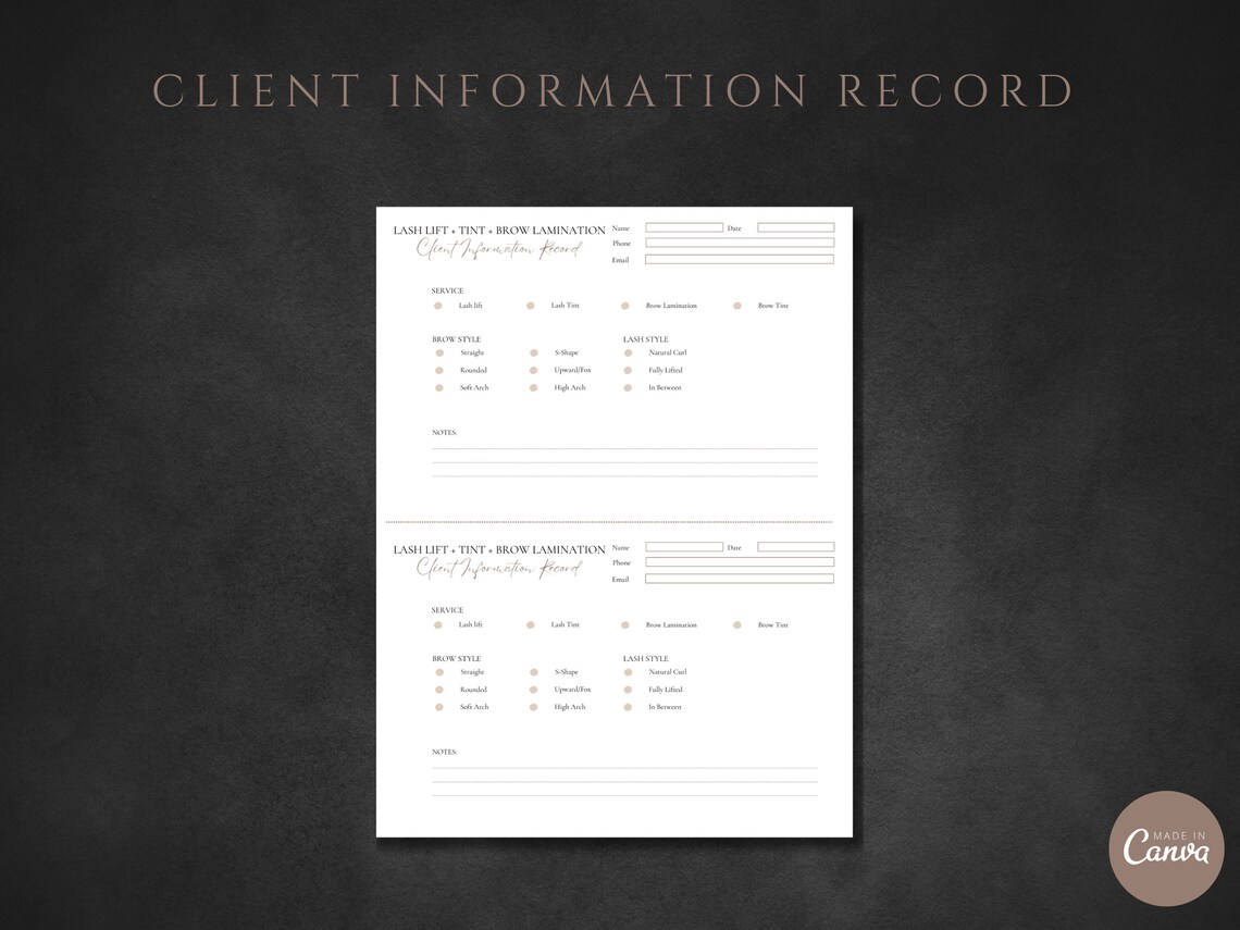 Brow Lamination Form, Lash Lift and Tint Forms, Editable Client Consent ...