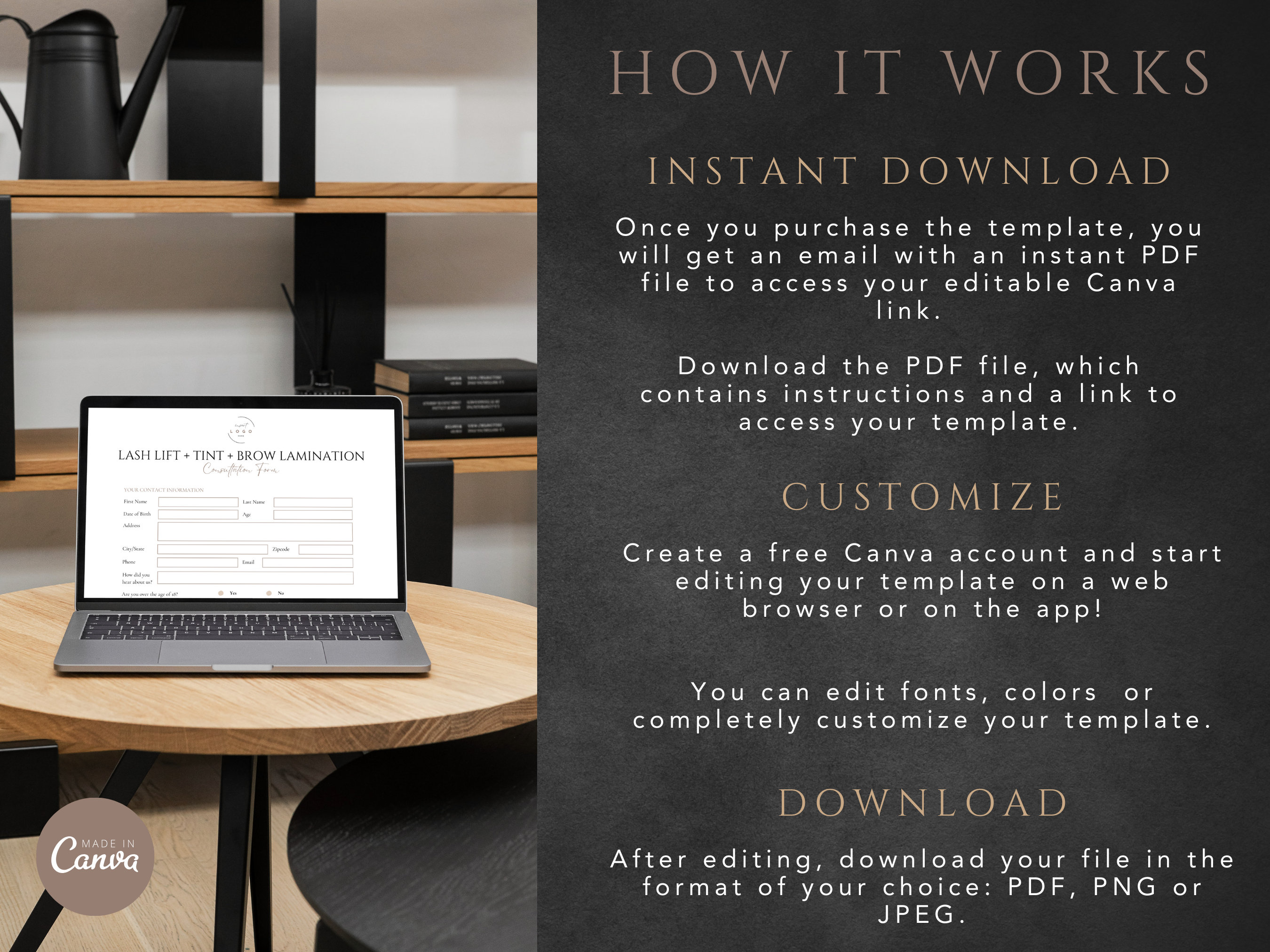 Brow Lamination Form, Lash Lift and Tint Forms, Editable Client Consent ...
