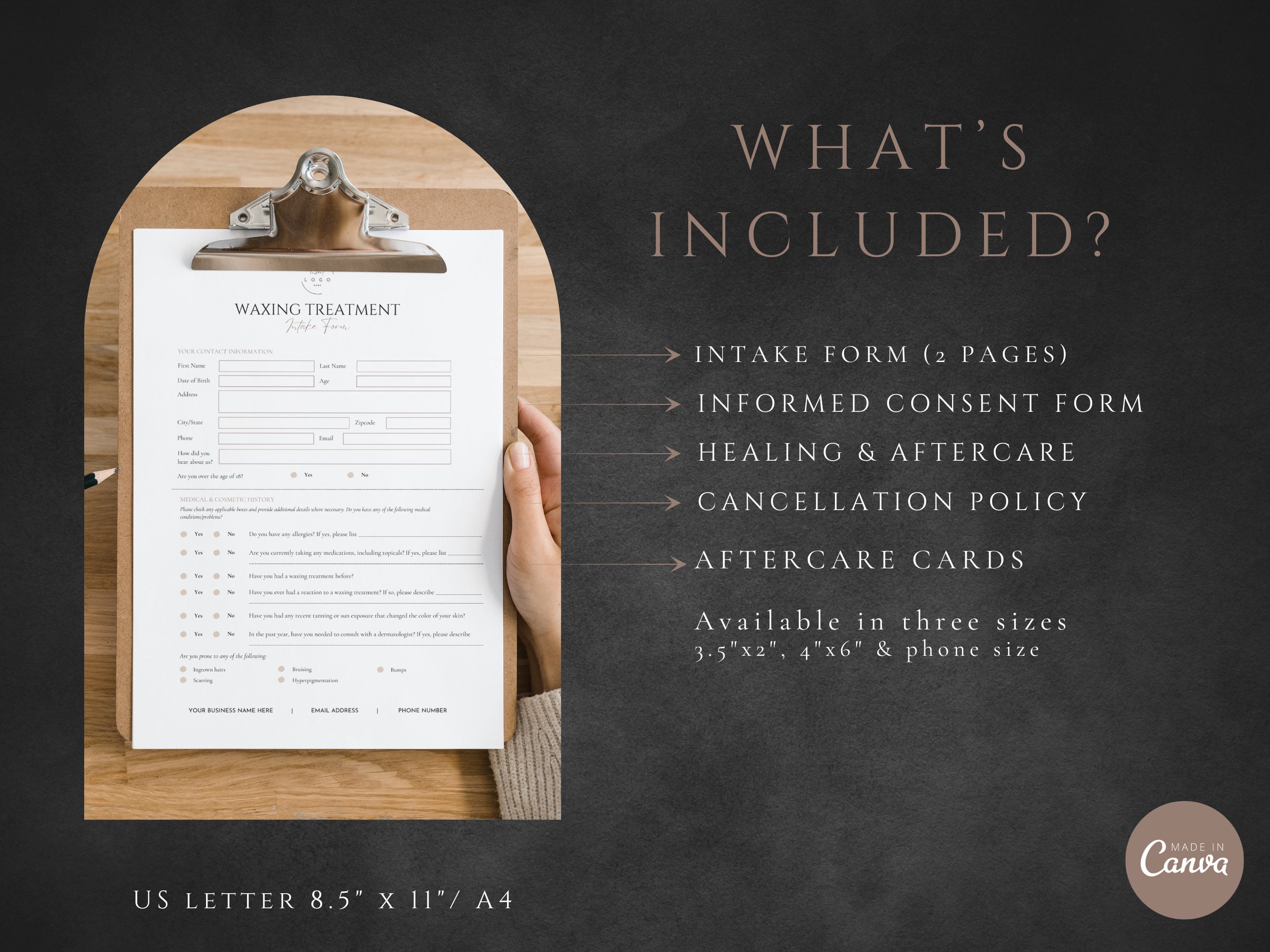 Waxing Consent Forms Waxing Treatment Form Client Intake Form Waxing Consultation