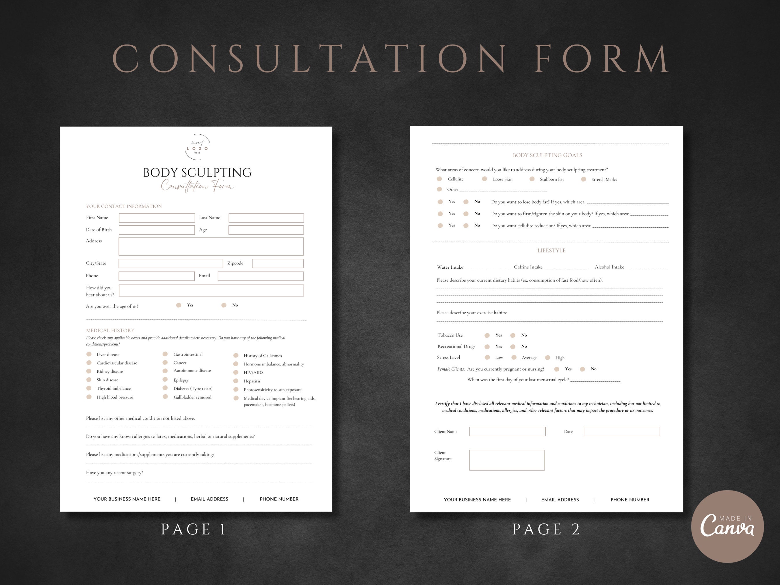 Body Sculpting Intake Forms, Body Contouring Consultation & Consent ...