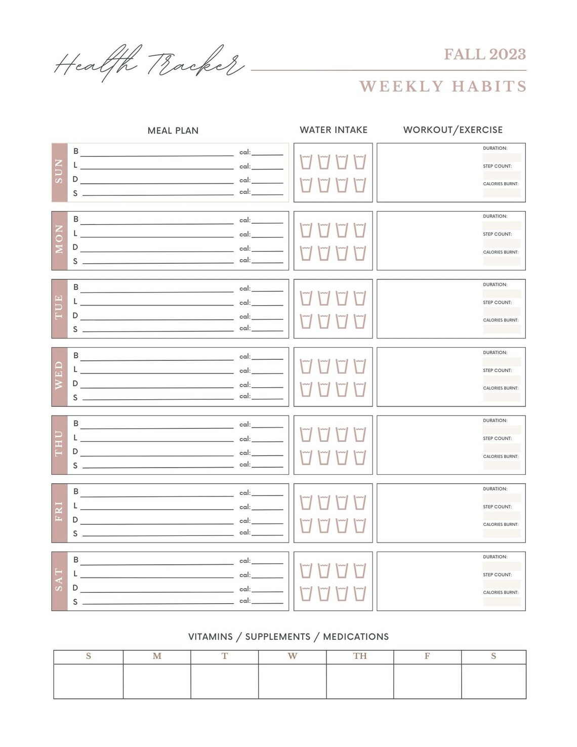 Printable Workout Planner Page - Etsy