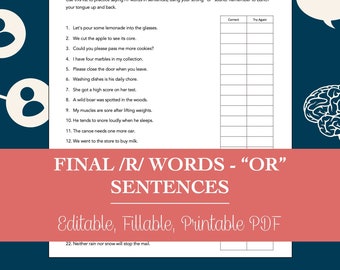 Final /r/ Words - "ar" Sound in Sentences Worksheet for Speech Therapy ...