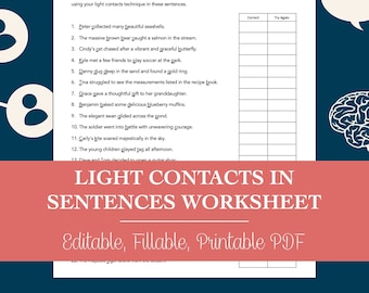 Intro to Light Contacts Worksheet for Speech Therapy editable, Fillable ...