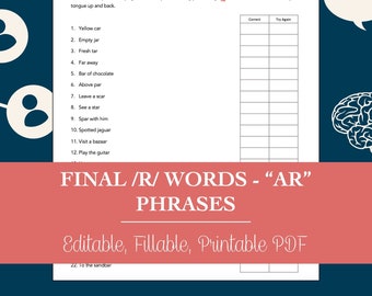 Final /r/ Words - "ar" Sound in Sentences Worksheet for Speech Therapy ...