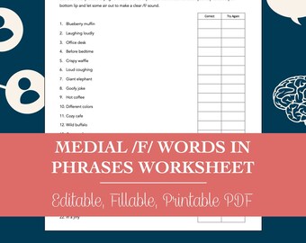 Medial /f/ Words in Phrases Worksheet for Speech Therapy | Printable ...