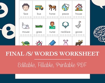 Final /R/ Words “EAR” Sound Worksheet for Speech Therapy (editable ...