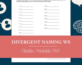 Divergent Naming by Letter Speech Therapy Worksheet | Fillable ...