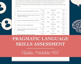 Pragmatic Language Skills Assessment for Speech Therapy | Fillable ...